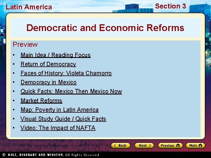 Latin America Section 3 Democratic and Economic Reforms