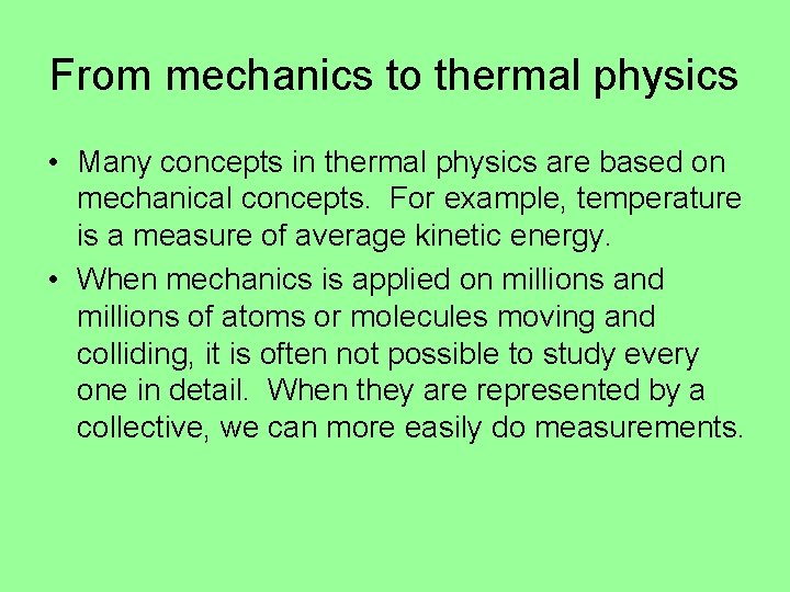 Thermal Physics Introduction From mechanics to thermal physics