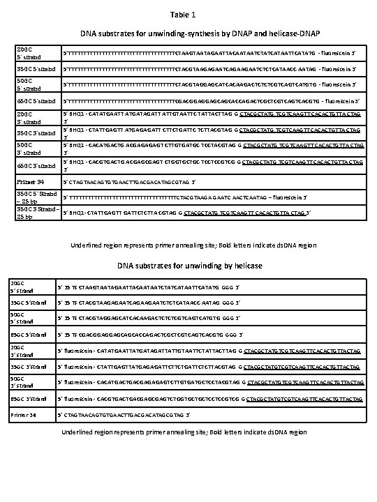 Table 1 DNA substrates for unwindingsynthesis by DNAP