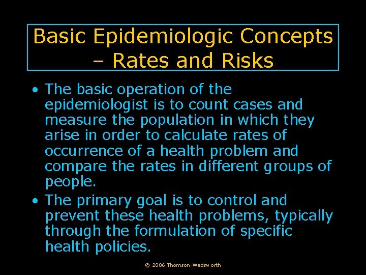 Chapter 4 Principles of Epidemiology 2006 ThomsonWadsworth Learning