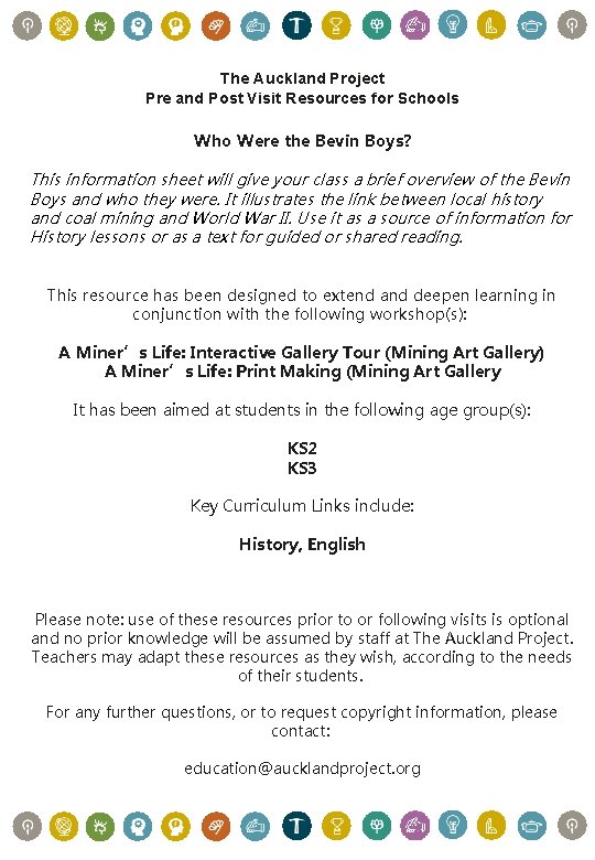 The Auckland Project Pre and Post Visit Resources