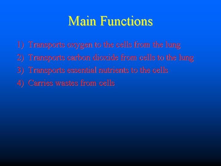 Main Functions 1 2 3 4 Transports oxygen