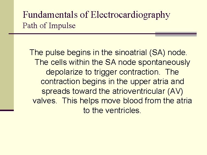 ECG Fundamentals of Electrocardiography The conduction system is