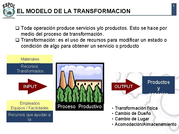 1 EL MODELO DE LA TRANSFORMACION q Toda