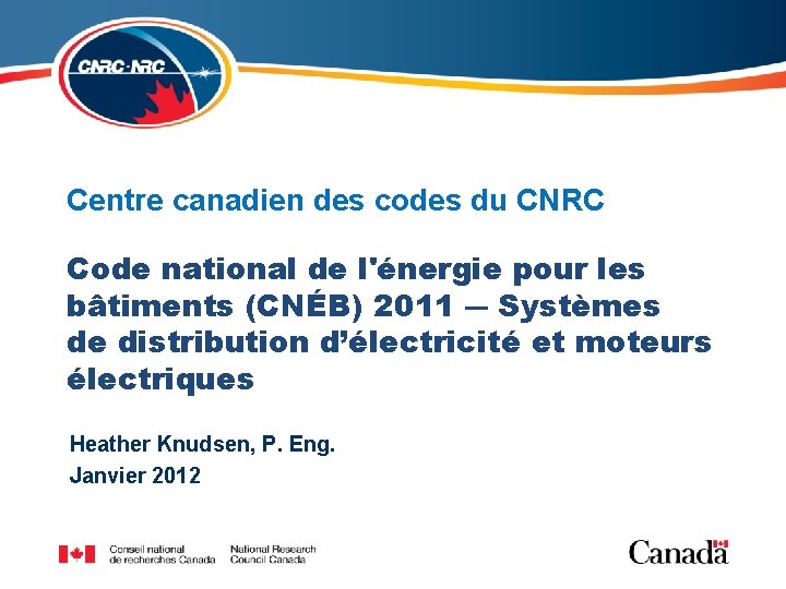 Centre canadien des codes du CNRC Code national