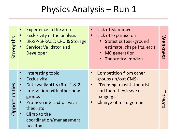 SWOT Experience in the area Lack of Manpower