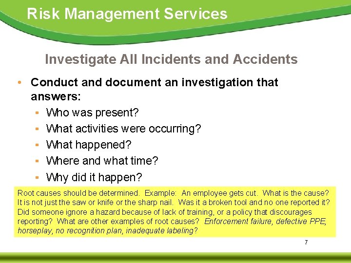 Risk Management Services Accident Investigation Basics Department of