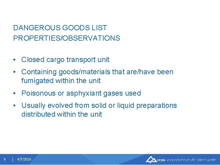 DEALING WITH FUMIGATED CARGO TRANSPORT UNITS THE PORT