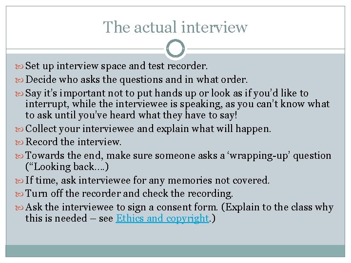 Lesson Plan Oral history interview with whole class