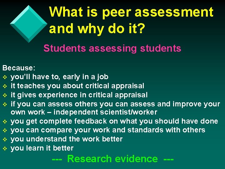 Peer Assessment Whats it all about Ian Hughes