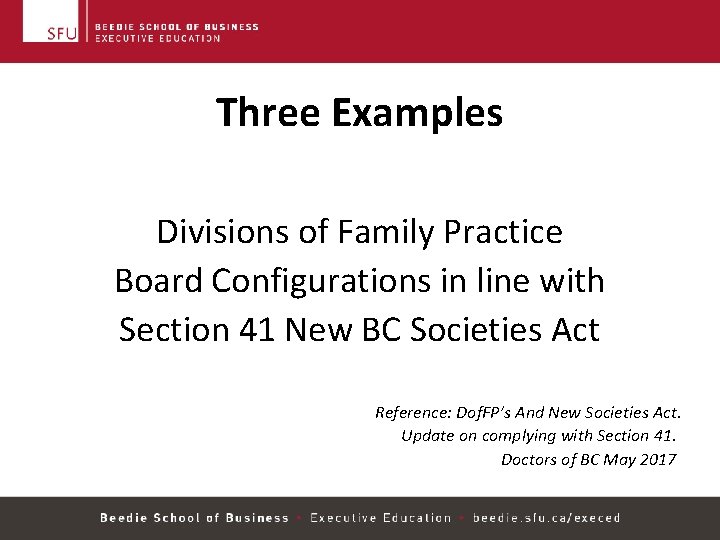 Three Examples Divisions of Family Practice Board Configurations