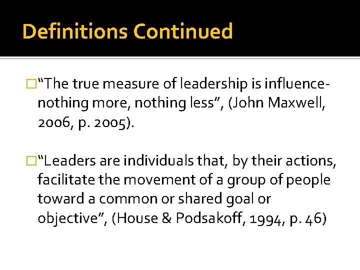 AMBA 5230 2009 Cohort Leadership Basics Definitions Leadership