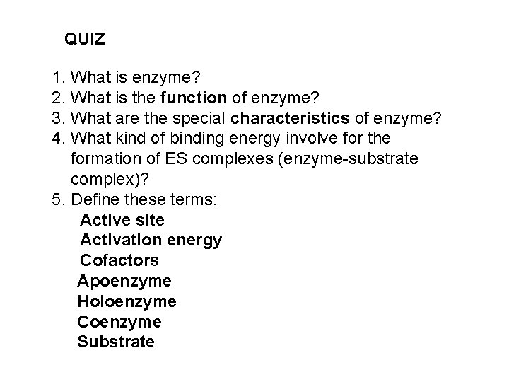 QUIZ 1 What is enzyme 2 What is
