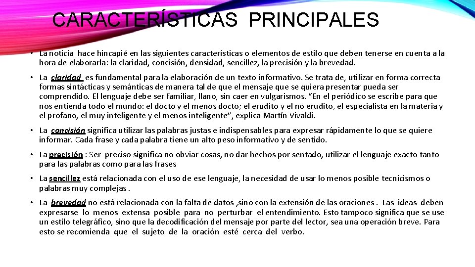 ESTRUCTURA Y CARACTERSTICAS DE LA NOTA INFORMATIVA CARACTERSTICAS