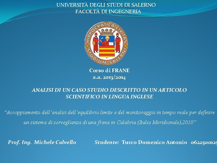 UNIVERSIT DEGLI STUDI DI SALERNO FACOLT DI INGEGNERIA