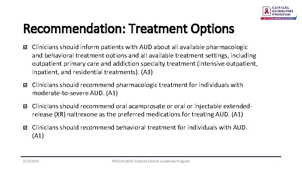Treatment of Alcohol Use Disorder www hivguidelines org