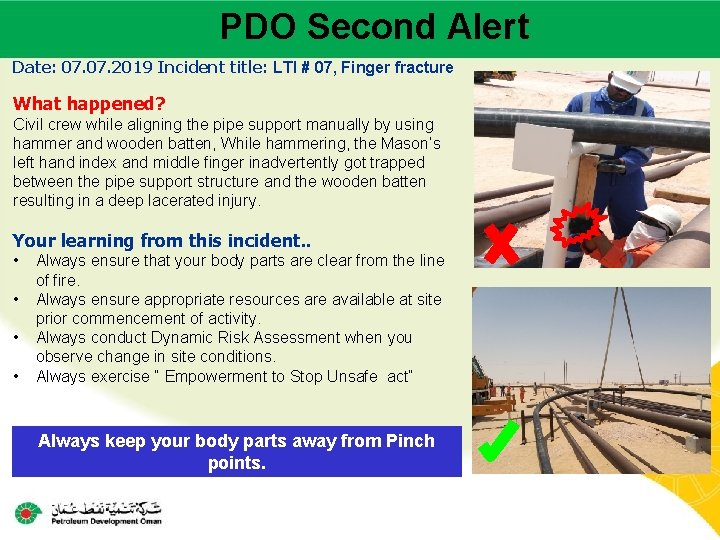 PDO Second Alert Main contractor name LTI Date