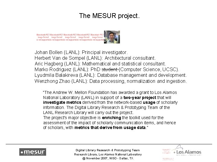 MESUR a brief overview Johan Bollen and Herbert