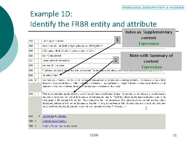 MARC 21 FRBR RDA Objectives Connect MARC fields