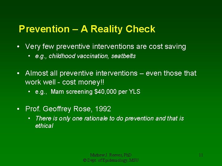 EPI546 Block I Lecture 6 Prevention Understanding the