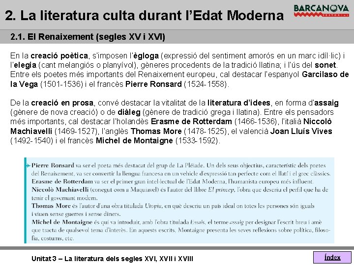 La literatura dels segles XVI XVII i XVIII