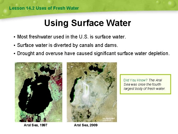 Lesson 14 2 Uses of Fresh Water One