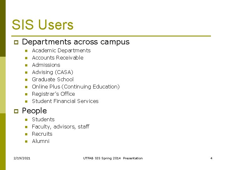 Student Information System SIS Report Presentation to the