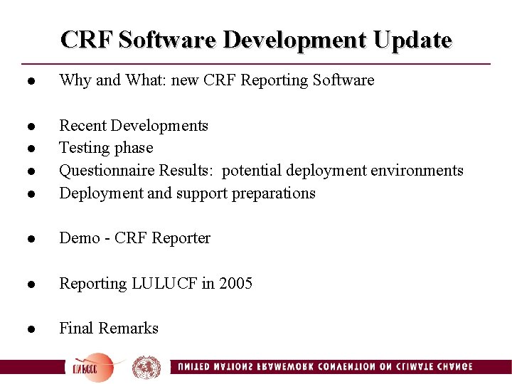 Progress Report New CRF Reporting Software Development Deployment