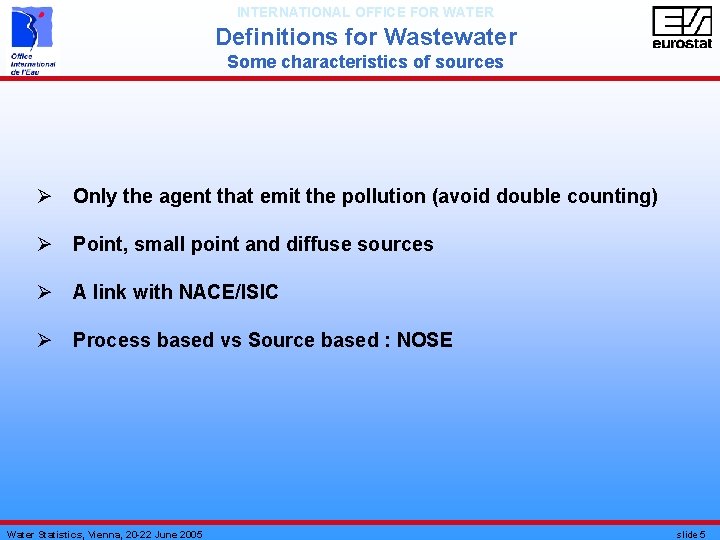 INTERNATIONAL OFFICE FOR WATER Wastewater generation treatment statistics