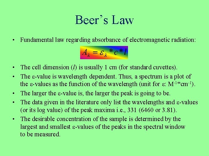 Lecture 2 b Beers Lambert Law Electromagnetic Spectrum