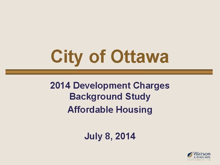 City of Ottawa 2014 Development Charges Background Study