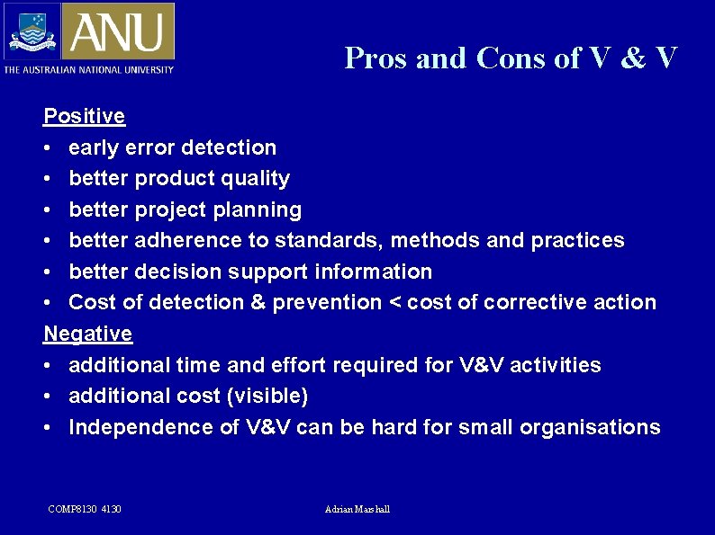 Intro Verification and Validation Processes Introduction Adrian Marshall