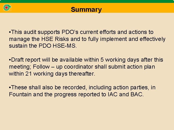 Level 1 HSE M S Audit Insert date