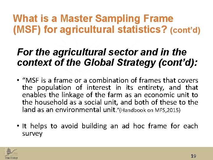 MASTER SAMPLING FRAMEMSF FOR AGRICULTURAL STATISTICS Module 1
