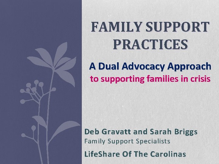 FAMILY SUPPORT PRACTICES A Dual Advocacy Approach to