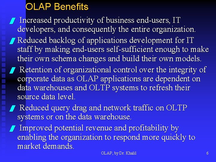 Online Analytical Processing OLAP Dr Awad Khalil Computer