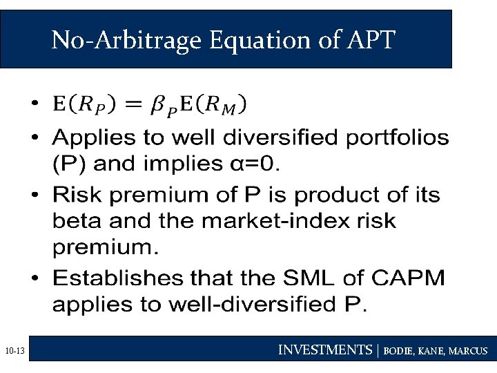 Chapter Ten Arbitrage Pricing Theory and Multifactor Models