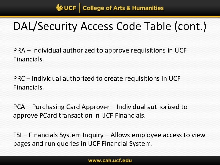 DALs Department Authorization Lists Presented By Cathy Radzai