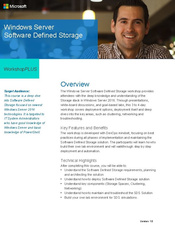 Windows Server Software Defined Storage Workshop PLUS Overview