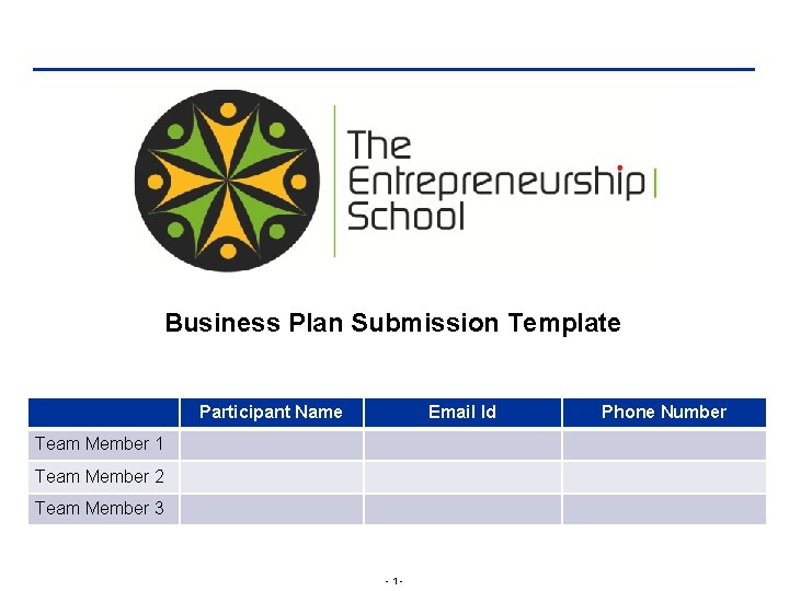 Business Plan Submission Template Participant Name Email Id