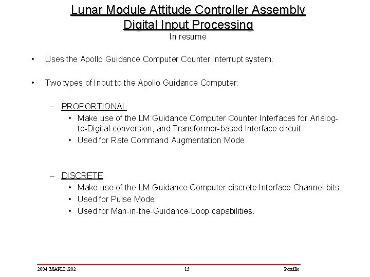 Lunar Module Attitude Controller Assembly Digital Input Processing