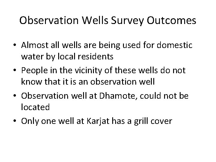 Analysis of observation wells data with annual rainfall