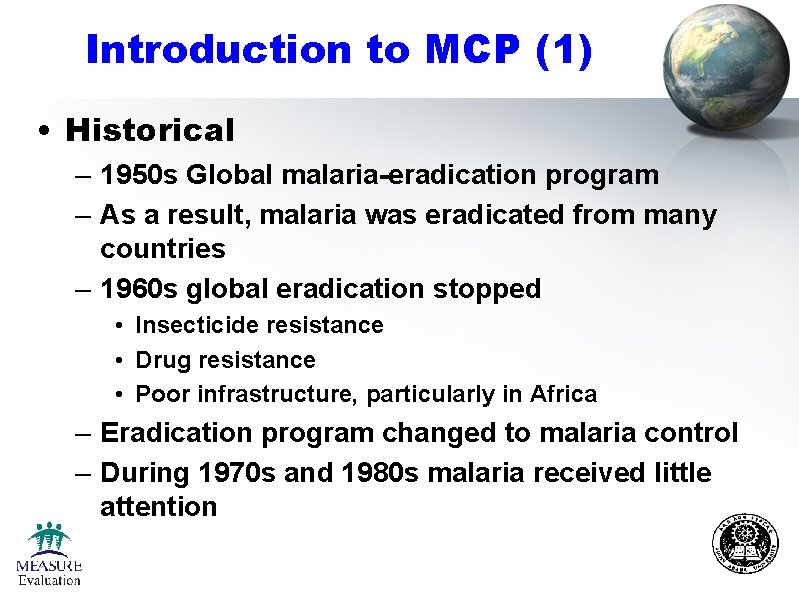 Monitoring and Evaluation MalariaControl Programs Learning Objectives By