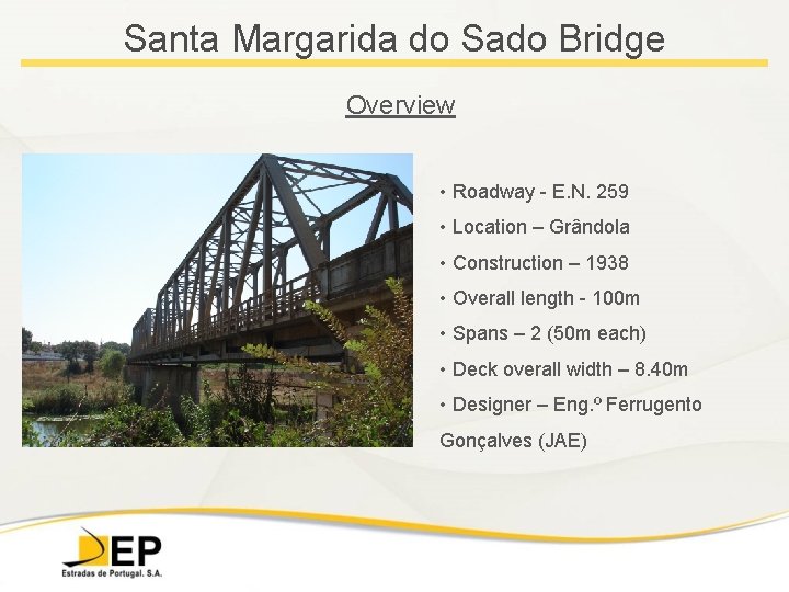 Seismic Retrofit of Bridges EP Estradas de Portugal