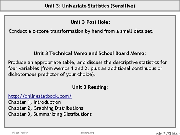 Unit 3 Univariate Statistics Sensitive Unit 3 Post