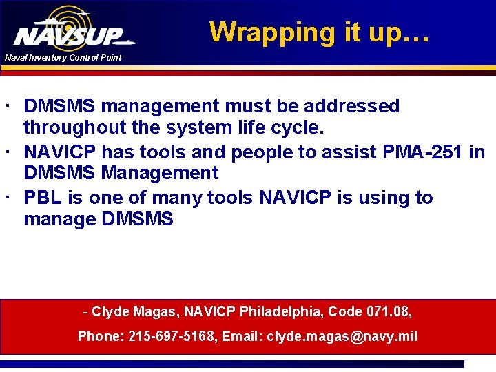 Naval Inventory Control Point DMSMS Management at NAVICP