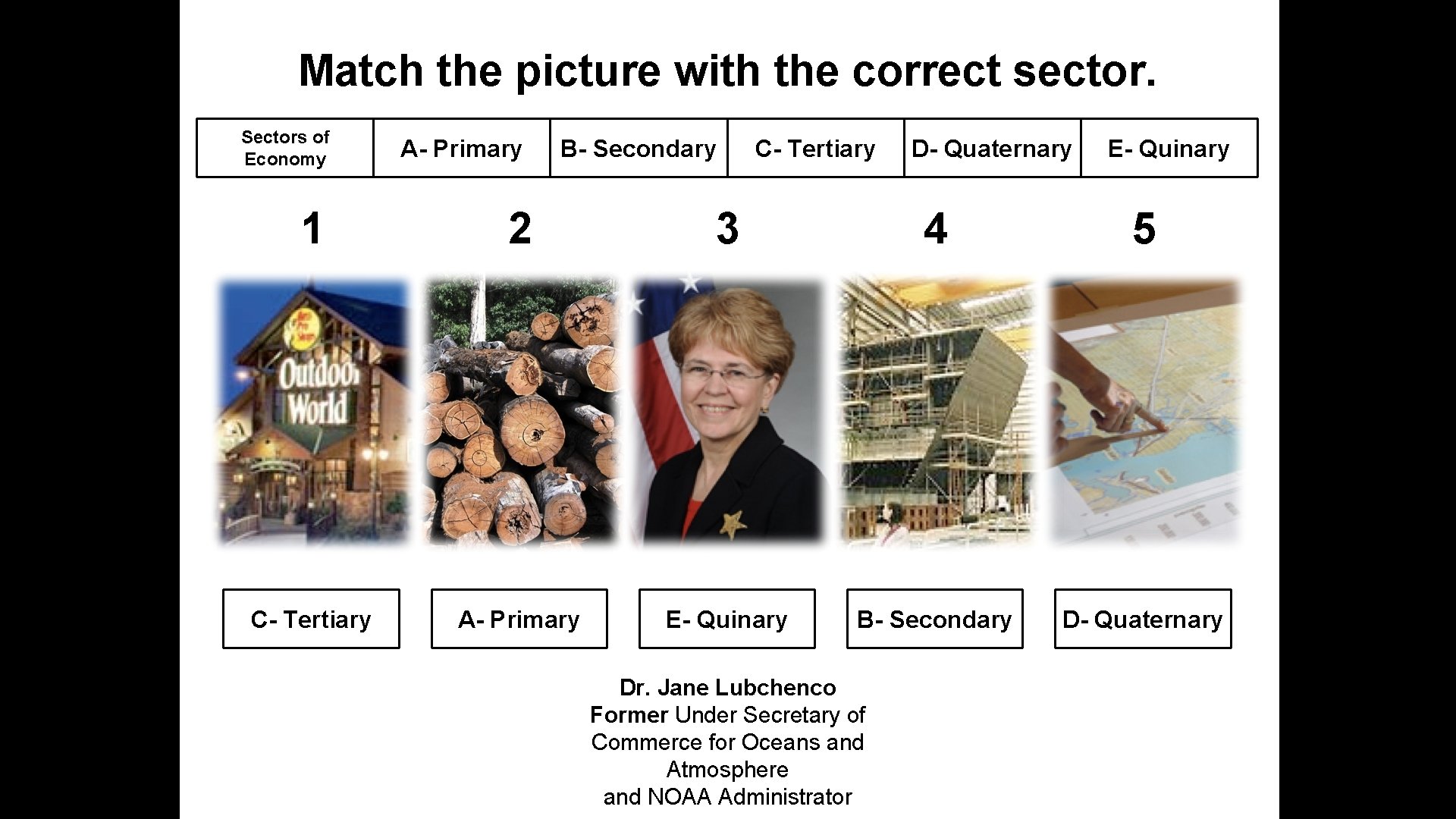 Match the picture with the correct sector Sectors