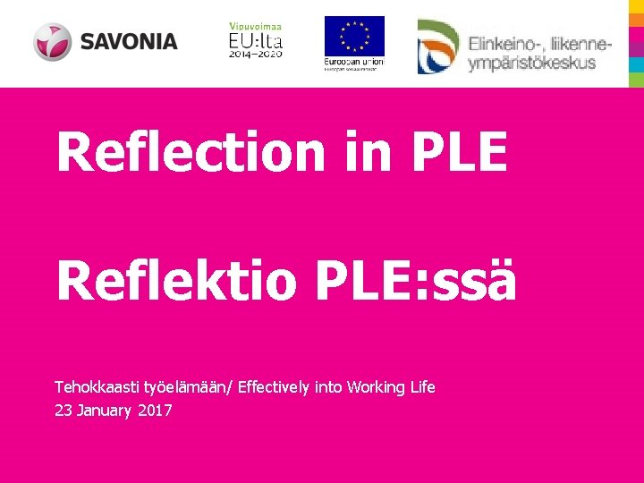 Reflection in PLE Reflektio PLE ss Tehokkaasti tyelmn