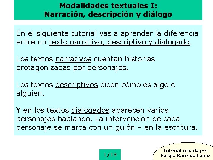 Modalidades textuales I Narracin descripcin y dilogo En