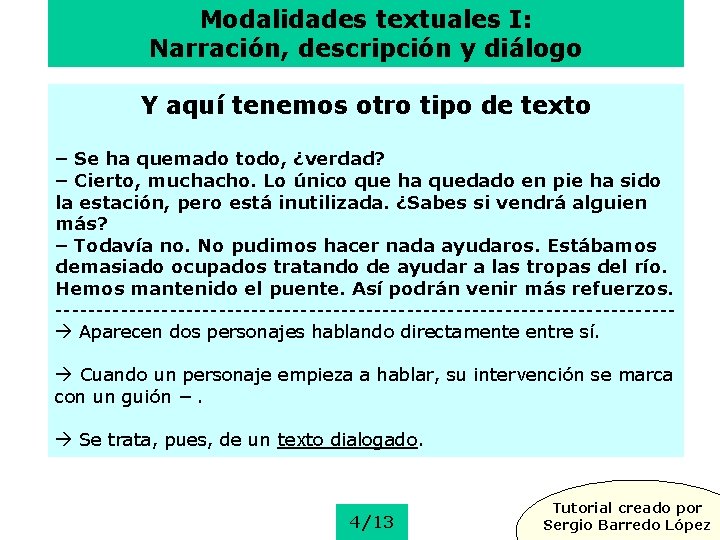 Modalidades textuales I Narracin descripcin y dilogo En